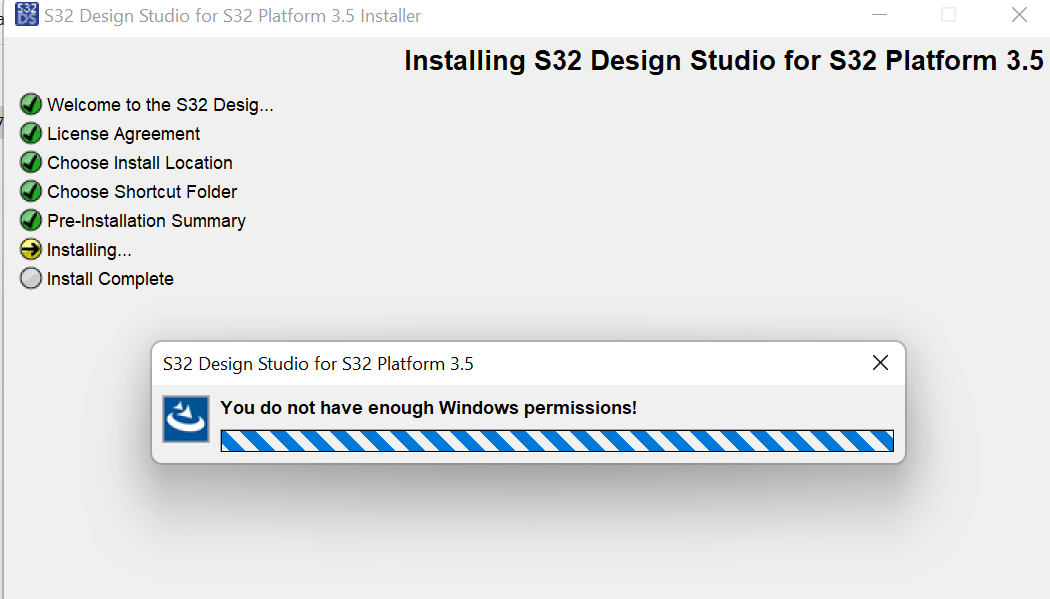 S32 Design Studio Installation - Thrown with "You don't have enough Windows permission" error ...