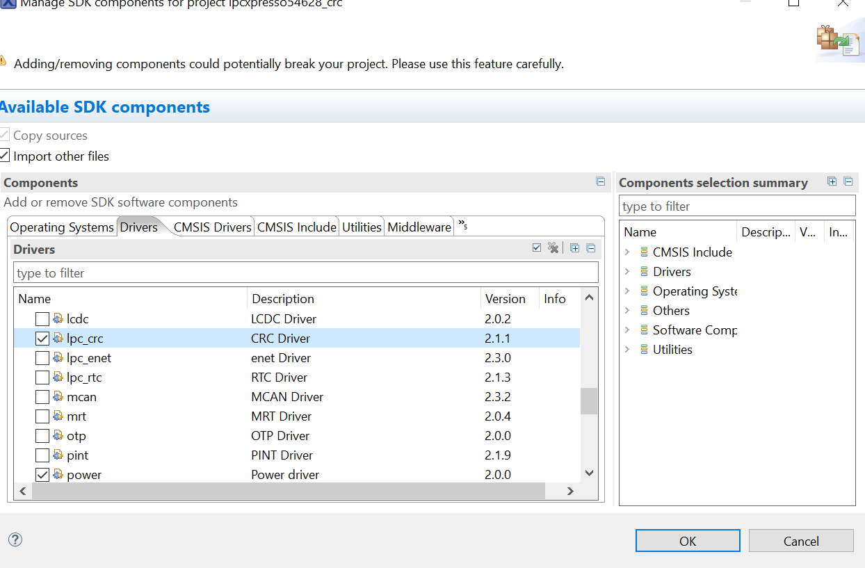 Getting started in MCUXpresso, can't find SDK components for Flash and CRC - NXP Community