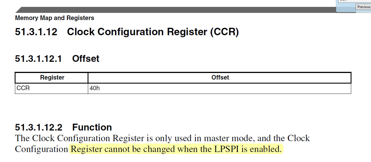 Change LPSPI CCR register - NXP Community