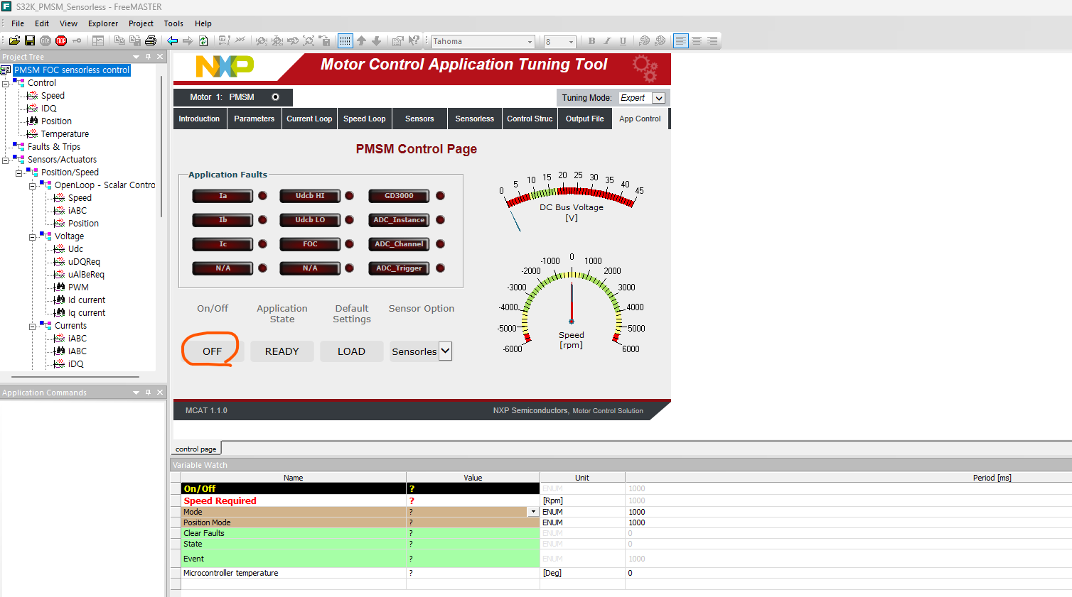 ON/OFF icon in the App control tab of FreeMASTER is fixed to OFF. What should I do? - NXP Community