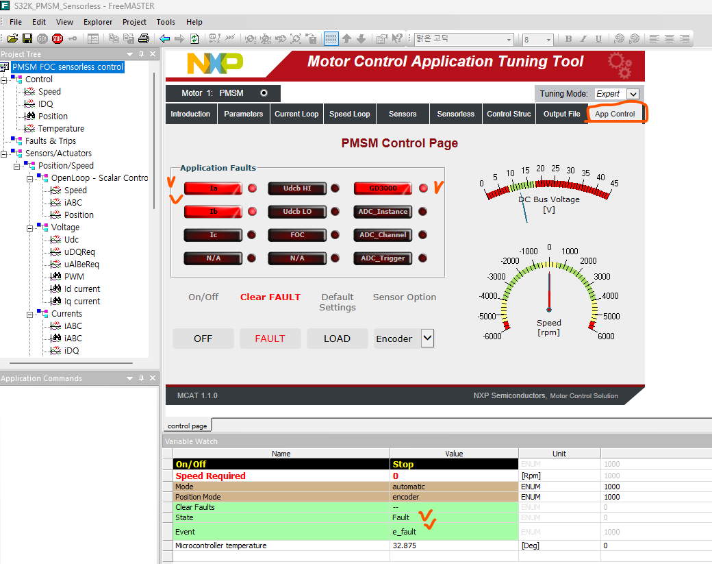 ON/OFF icon in the App control tab of FreeMASTER is fixed to OFF. What should I do? - NXP Community