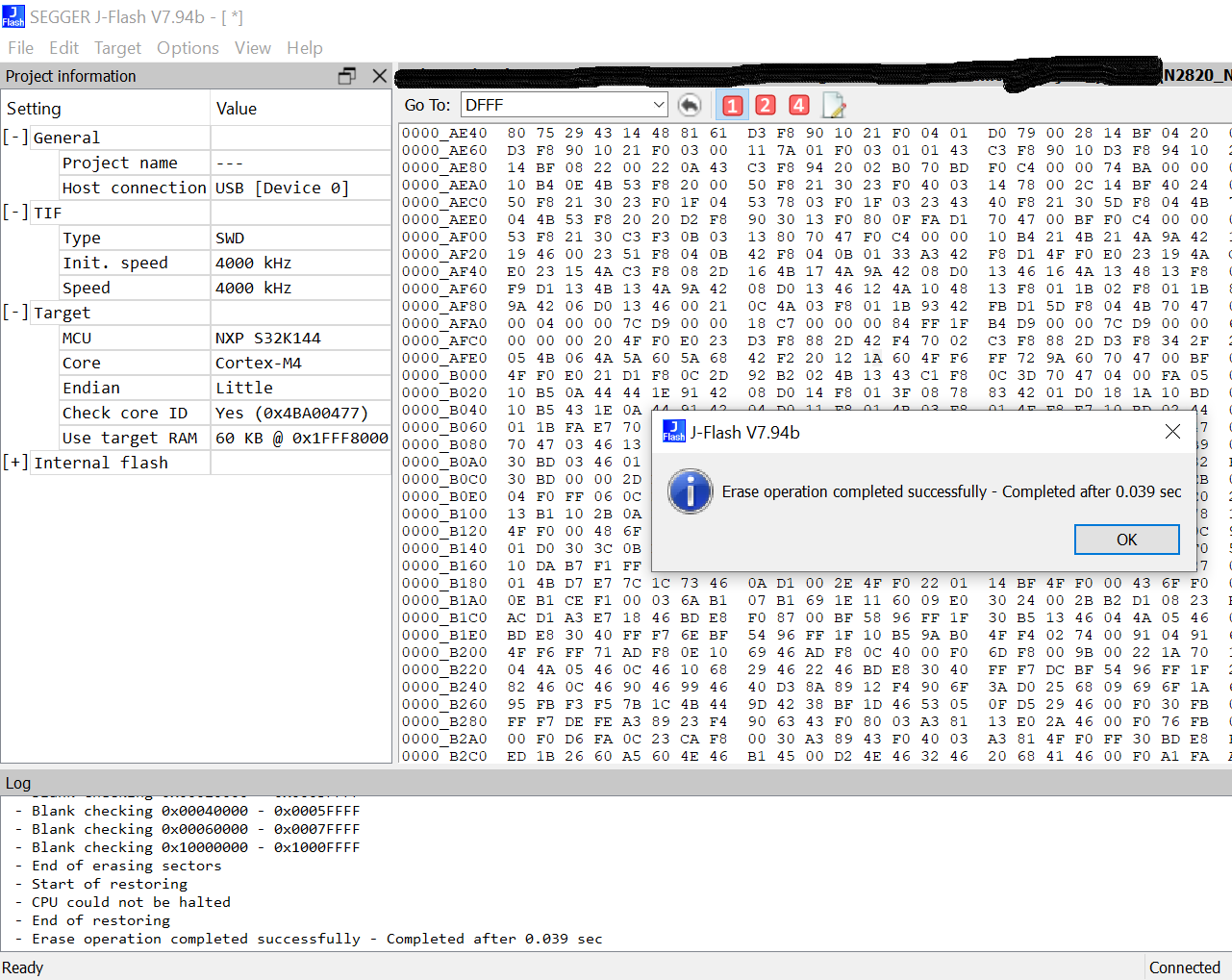 Jtag flashing issue: Not able to flash device, Erase/read back works ...