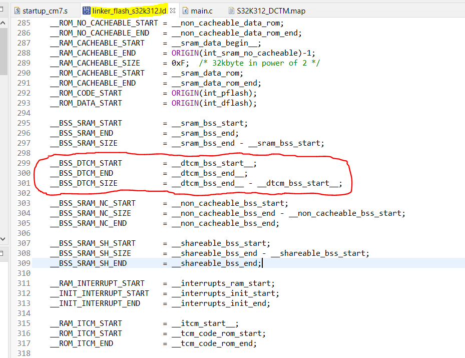 Example S32K312 placing variables in DCTM & code in ICTM DS3.5 RTD300 ...