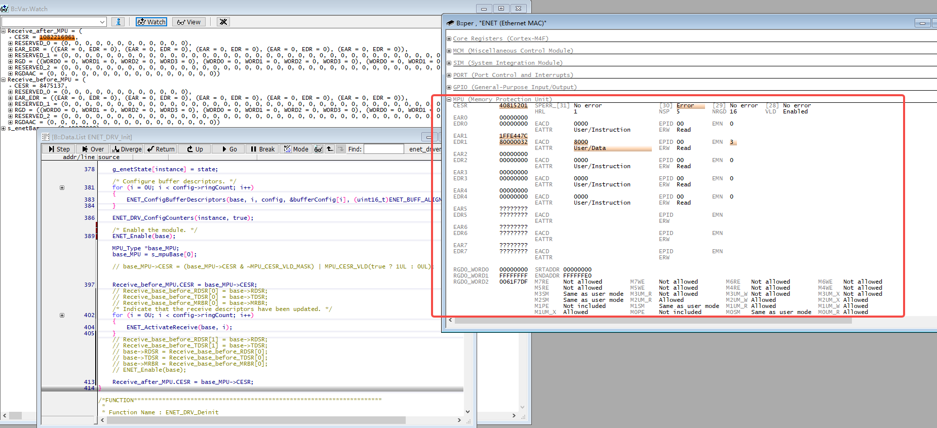 The ENET module of S32K148 chip failed to initialize, and the registers ...