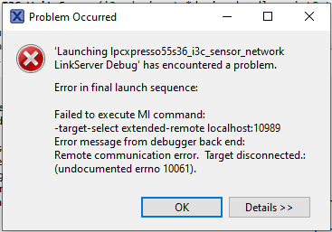 Solved: LPCXpresso55S36 unable to connect wire for probe index - NXP Community