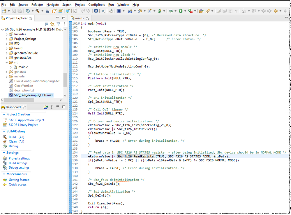 Re: Could you provide sample code for S32k344 reading FS26 registers ...