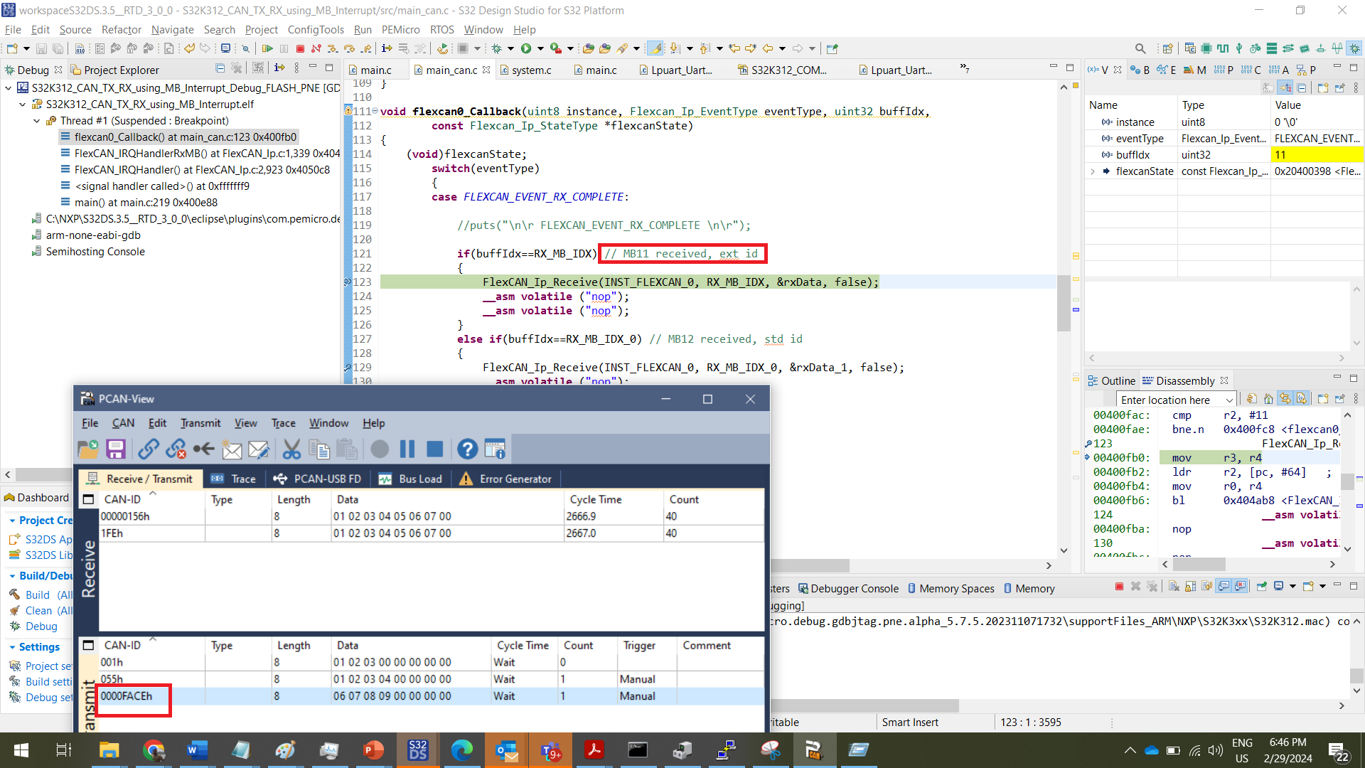 Example S32K312 CAN Transmit & Receive Using MB Interrupt DS3.5 RTD300 ...
