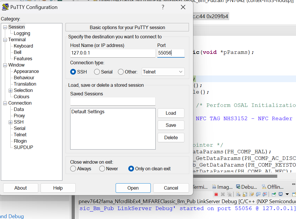 Solved: Re: Allowing acces to telnet to communicate with the console of the MCUXpresso IDE using ...