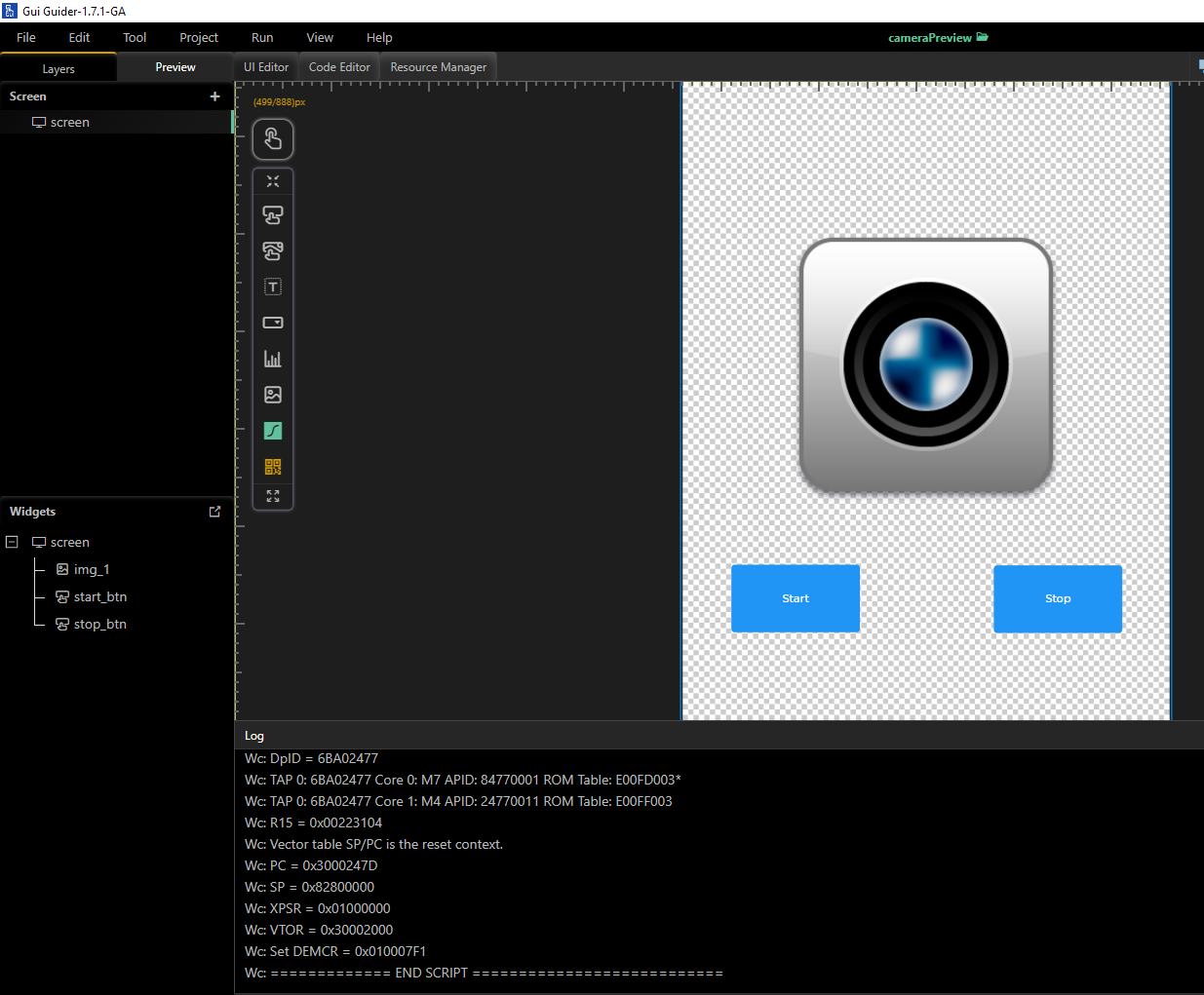 GUI Guider "CameraPreview" example on MIMXRT1170-EVK + OV5640 ...
