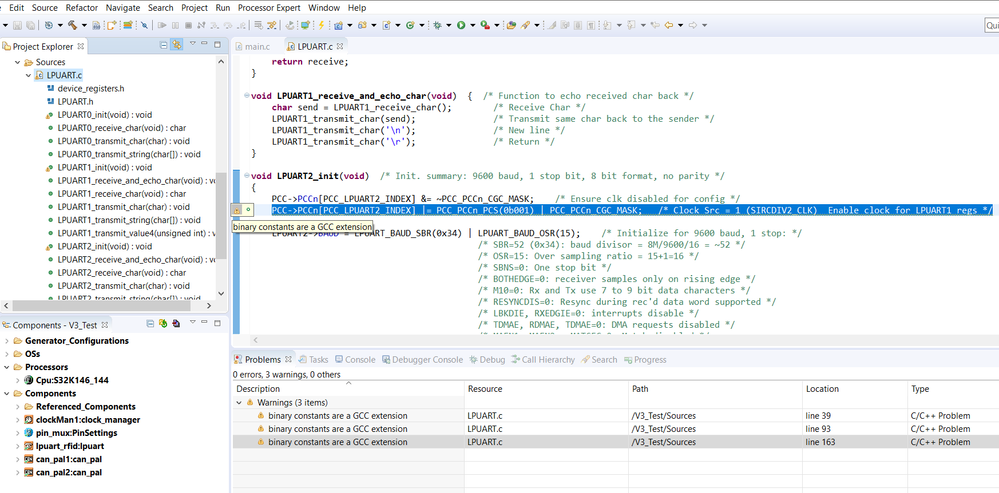 Solved: LPUART GCC extension warning - NXP Community