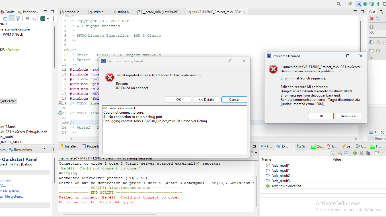 Failed on connect: Ee(42). Could not connect to core. - NXP Community