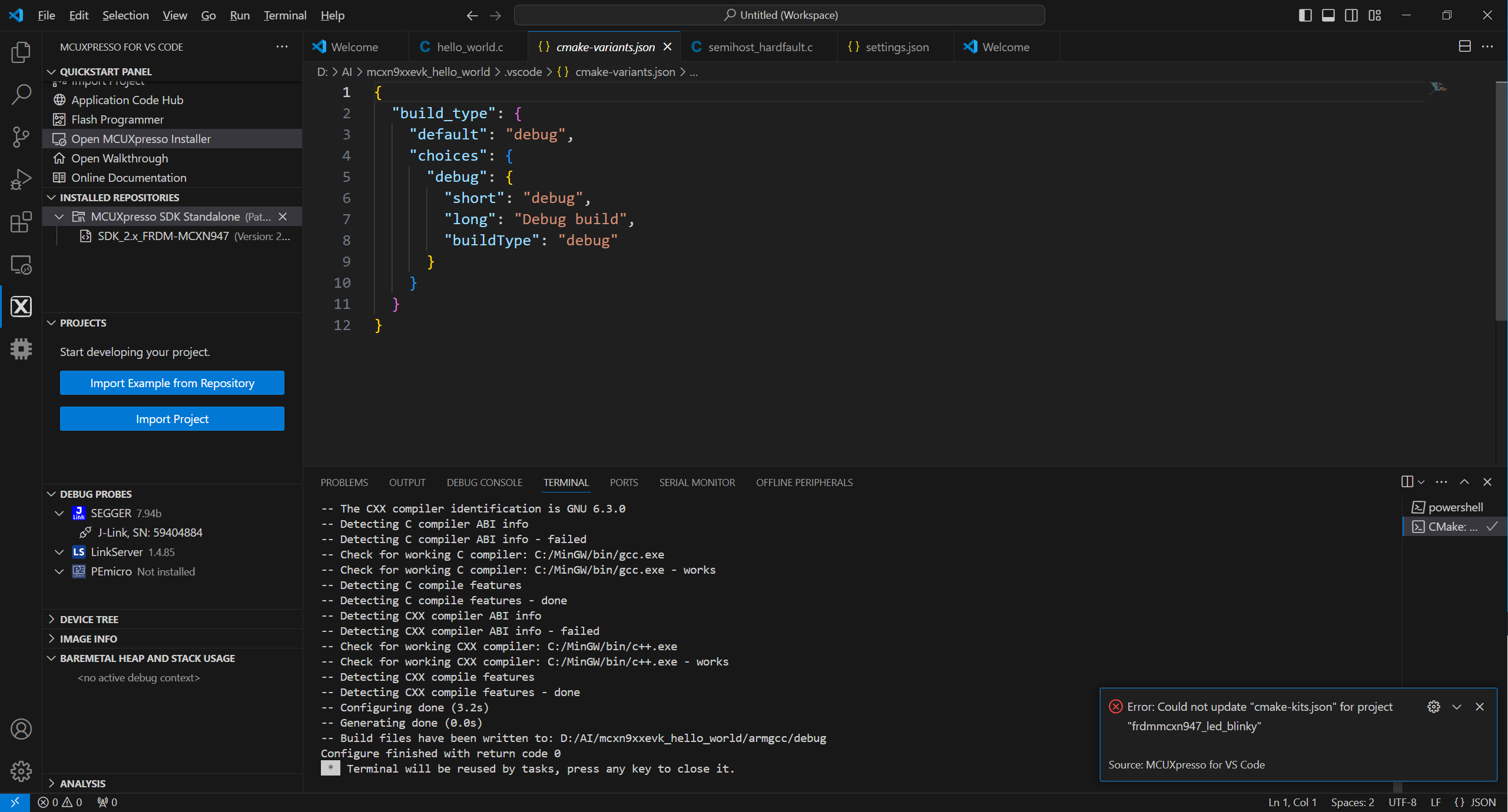 Why my MCUXpresso for VSCode cannot build MCX N947 hello world project？ - NXP Community