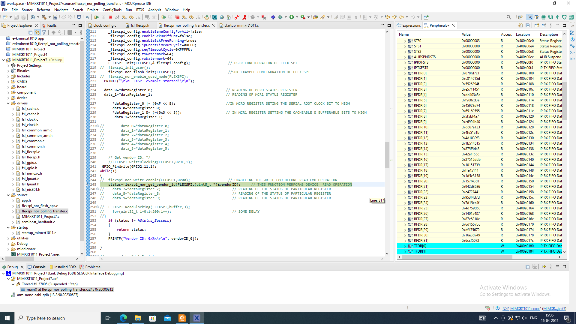 Re: MIMXRT1011CAE4A processors sdk image for FLEXSPI in MCUXPRESSO IDE unable to debug FLEXSPI ...