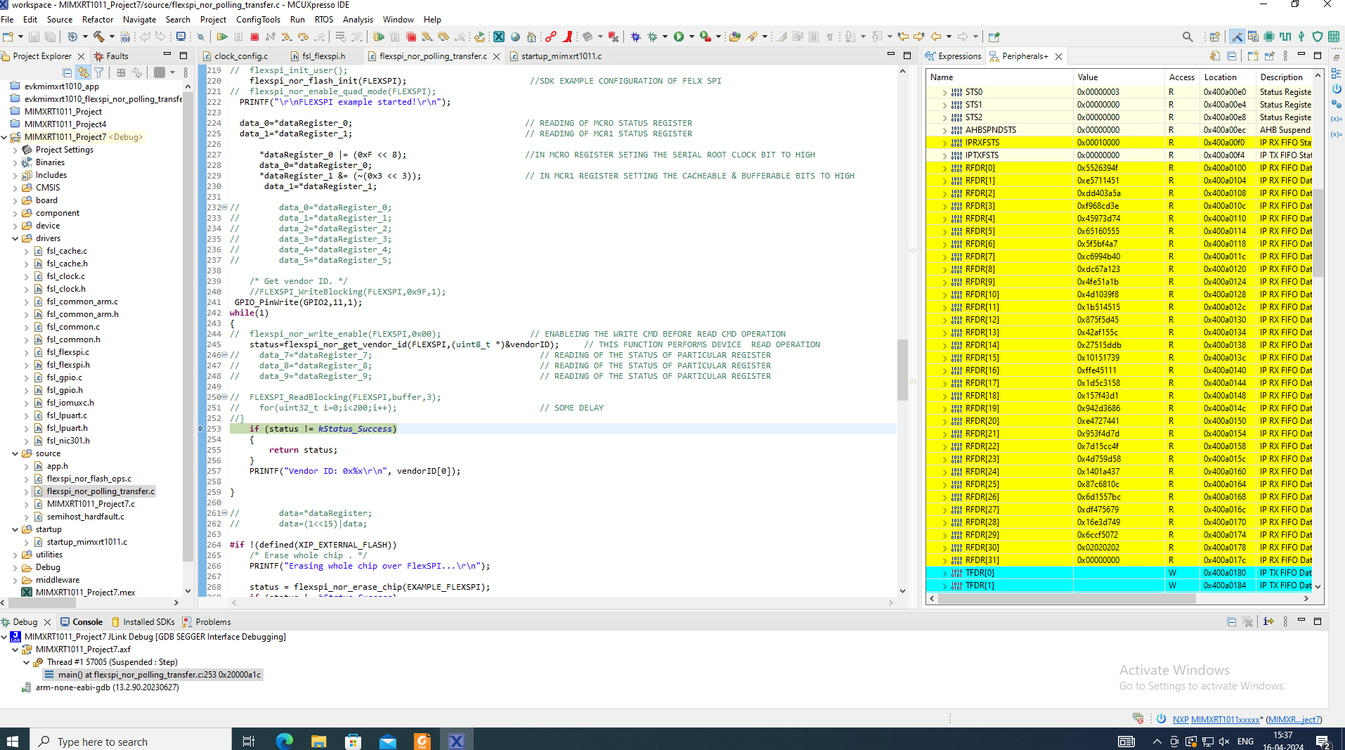 Re: MIMXRT1011CAE4A processors sdk image for FLEXSPI in MCUXPRESSO IDE unable to debug FLEXSPI ...