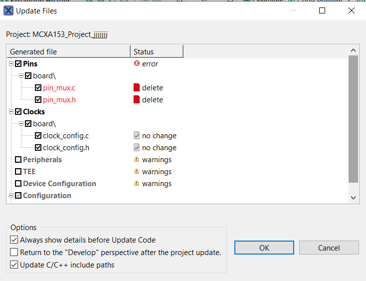 Solved: MCXA153 Pins Tool removes pin_mux files - NXP Community