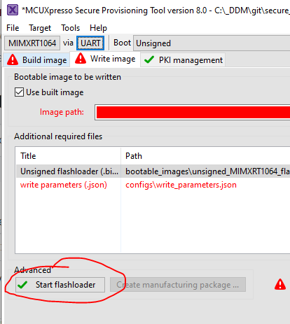Solved: Re: Secure Provisioning Tool v7 fails to start flashloader in RT1064 - NXP Community