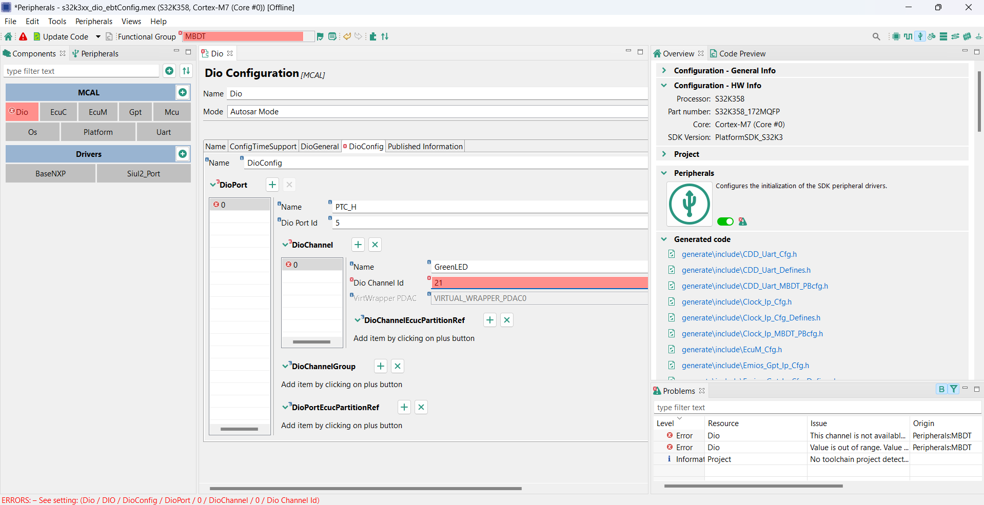 Solved: S32 Configuration Tool Dio Channel ID error - NXP Community