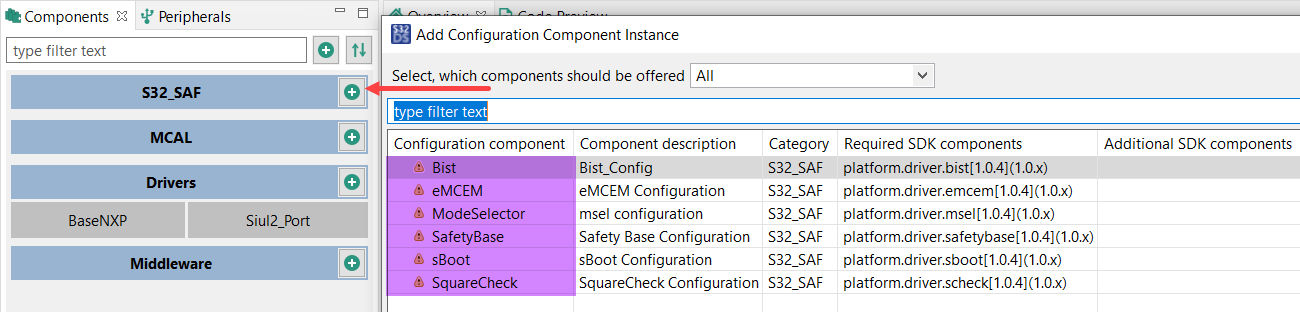 Solved: Safety Peripheral Drivers not appearing in the Components/Peripherals Tab in S32 Design ...