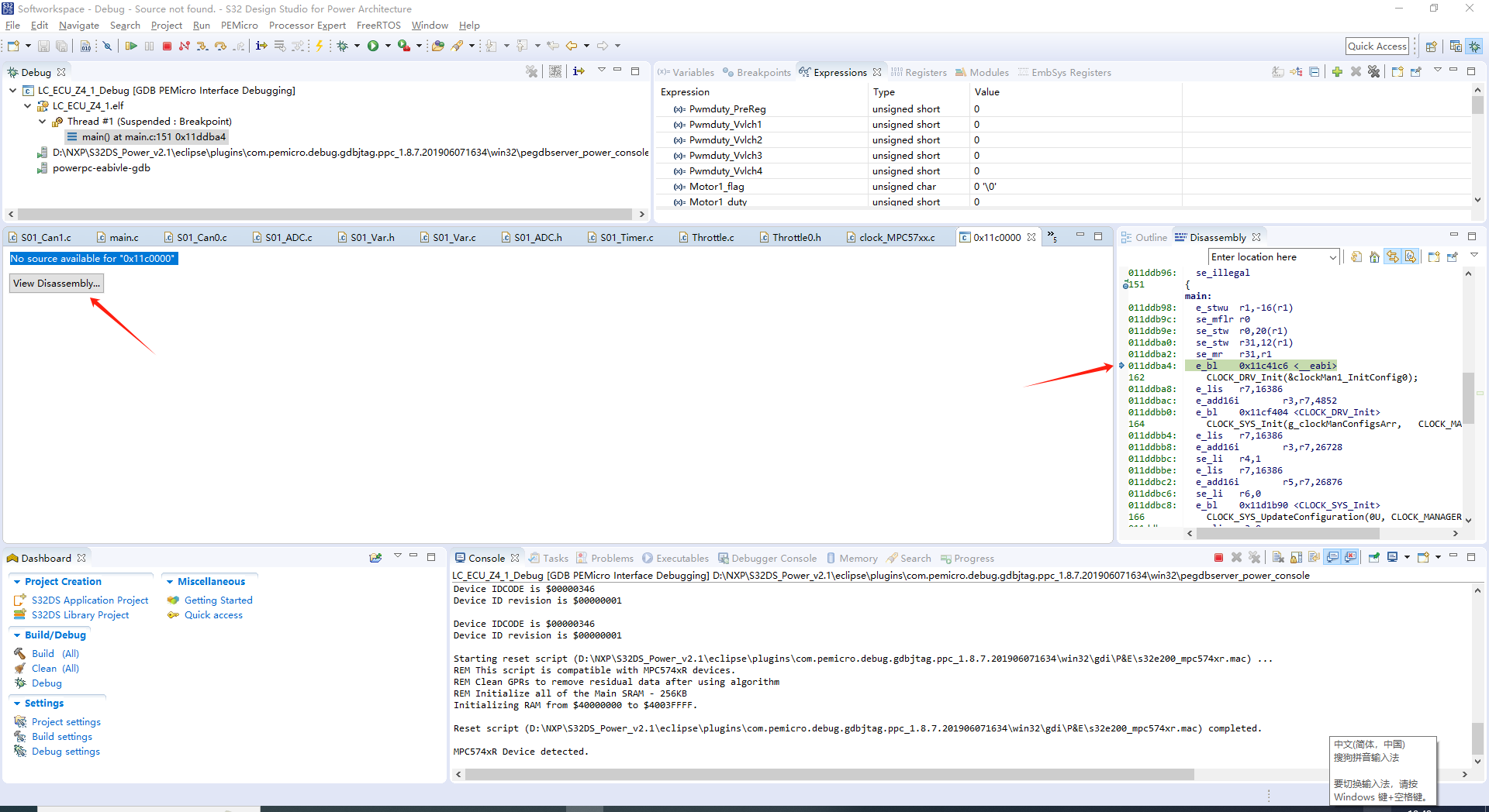 The SPC5746R reported an error"No source available for "0x11c0000" " - NXP Community
