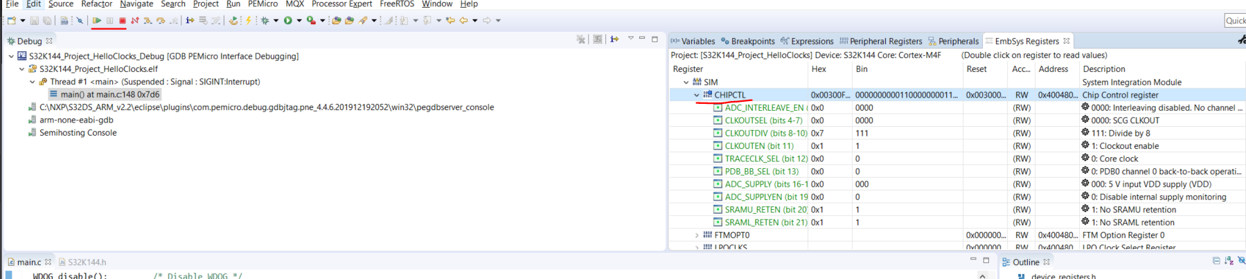 Re: S32K144 MCU seems died (not working) once CHIPCTL register accessed. - NXP Community