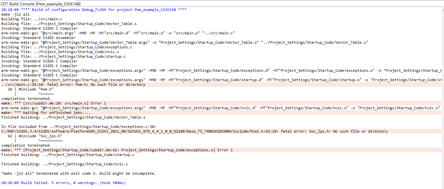Pwm_example_S32K148 build failed. - NXP Community