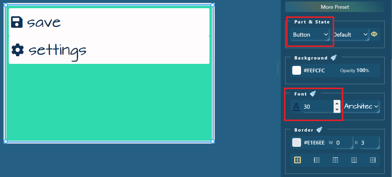 Solved: Re: 我想问一下GuiGuider菜单插件里面的单个选项我要放大，设置那个参数？ - NXP Community