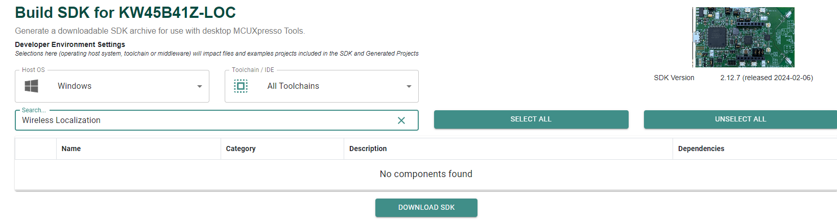 SDK build: No middleware selection for Channel sounding - NXP Community