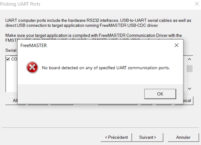 No board detected on any of the specified UART communication ports - NXP Community