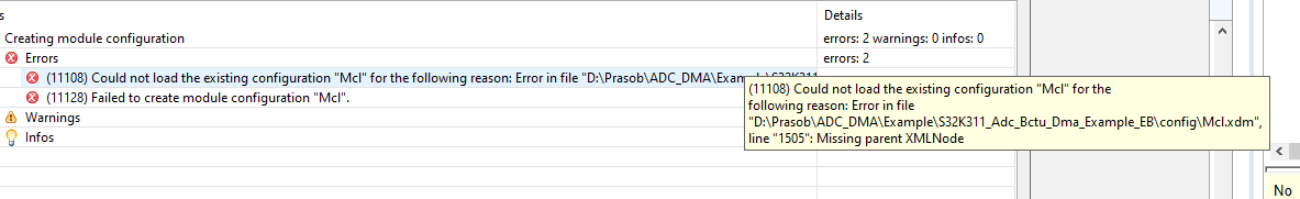 Error "Missing Parent XML node" in EB tresos - NXP Community