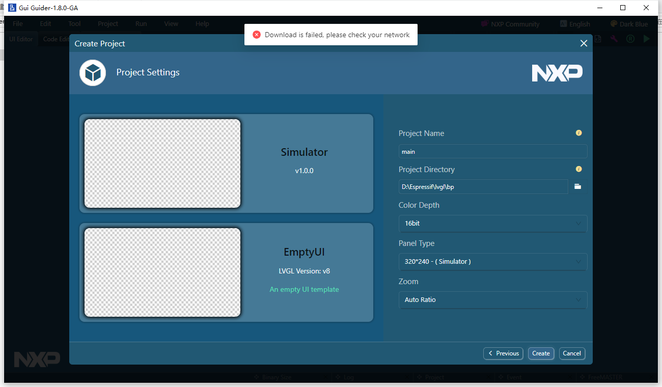 create new project , show "download is failed please check your network ...