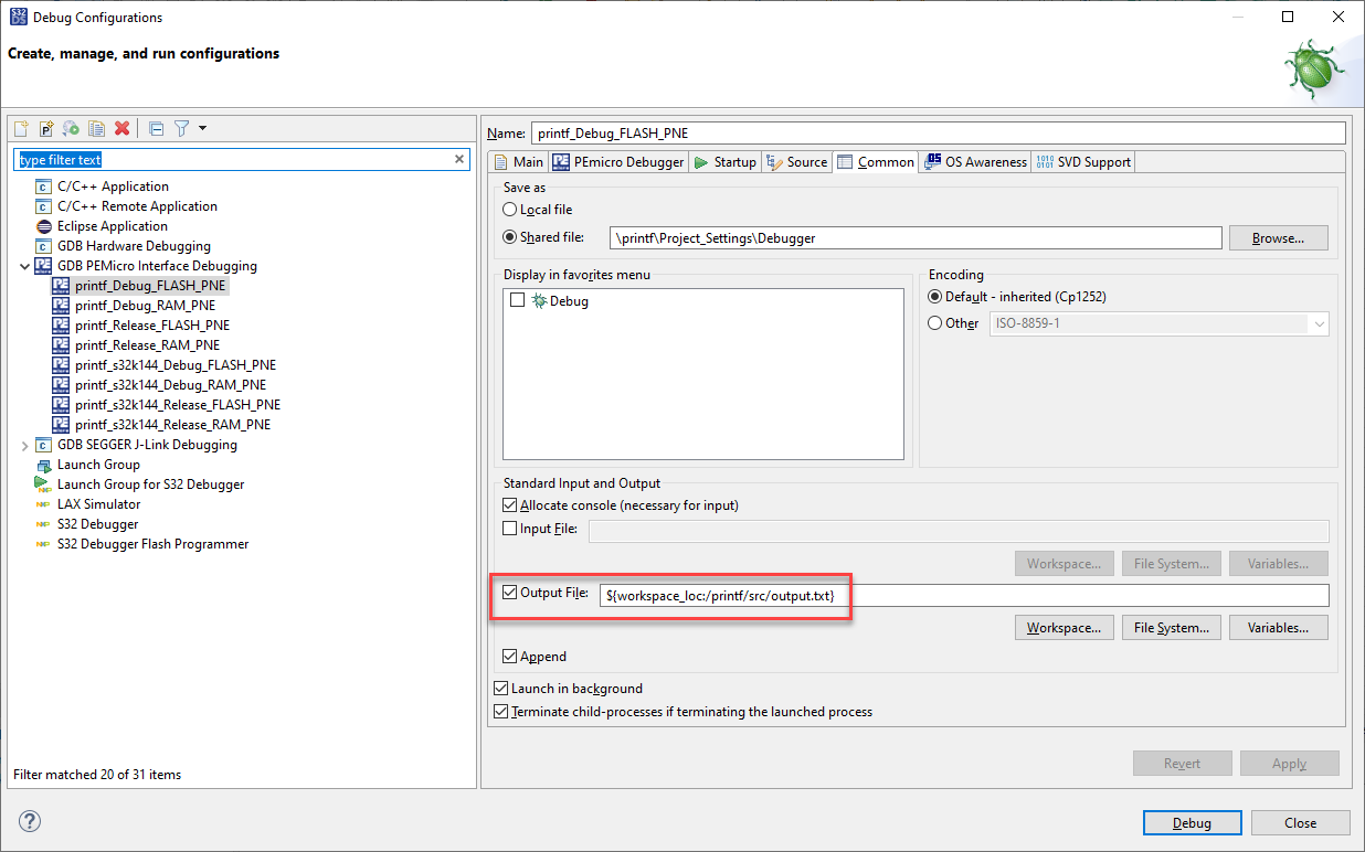 Solved: Capture IDE Debugger Console Output to Local File - NXP Community