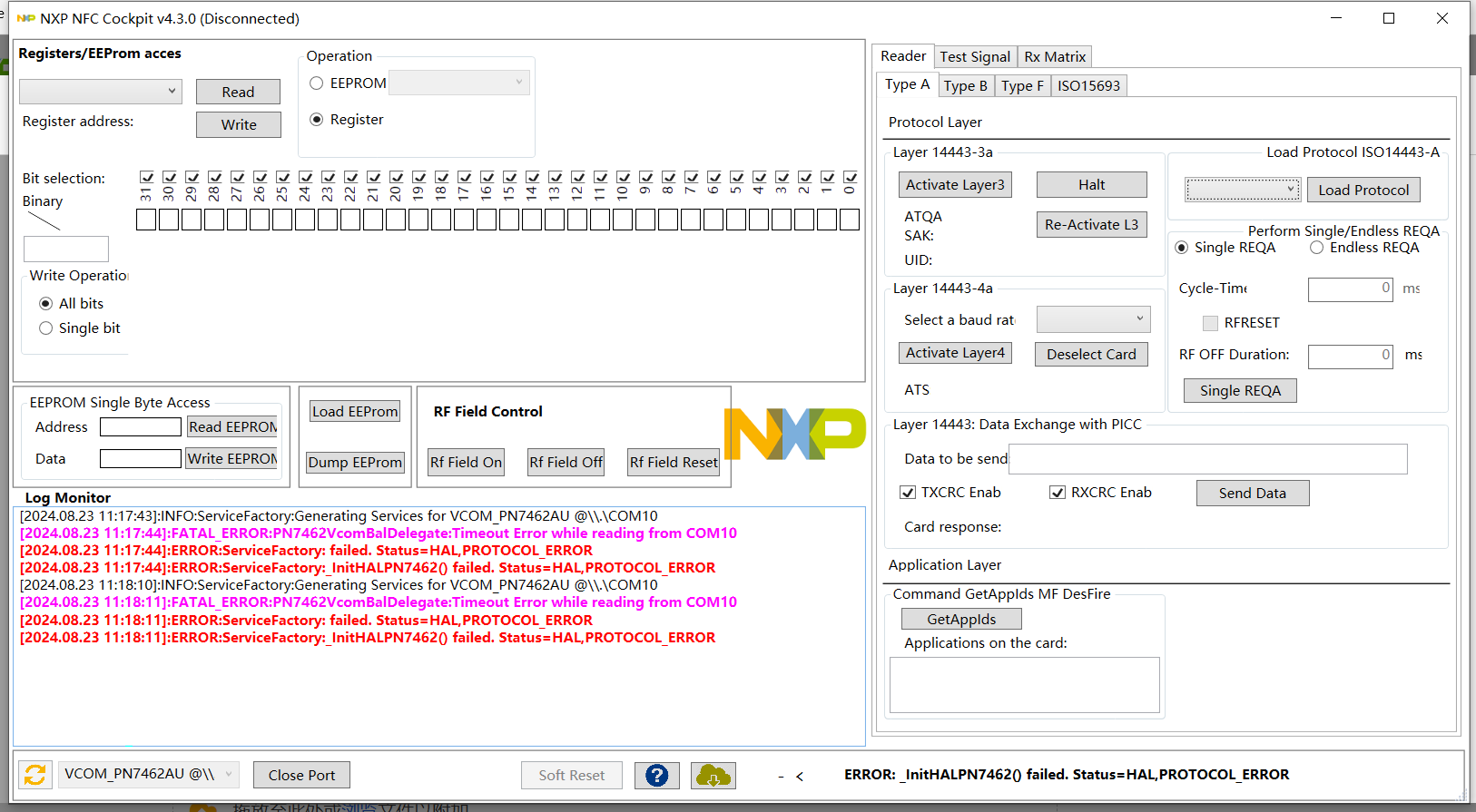PN7462C NFC Cockpit, VCOM连接成功后，出现别的报错 - NXP Community
