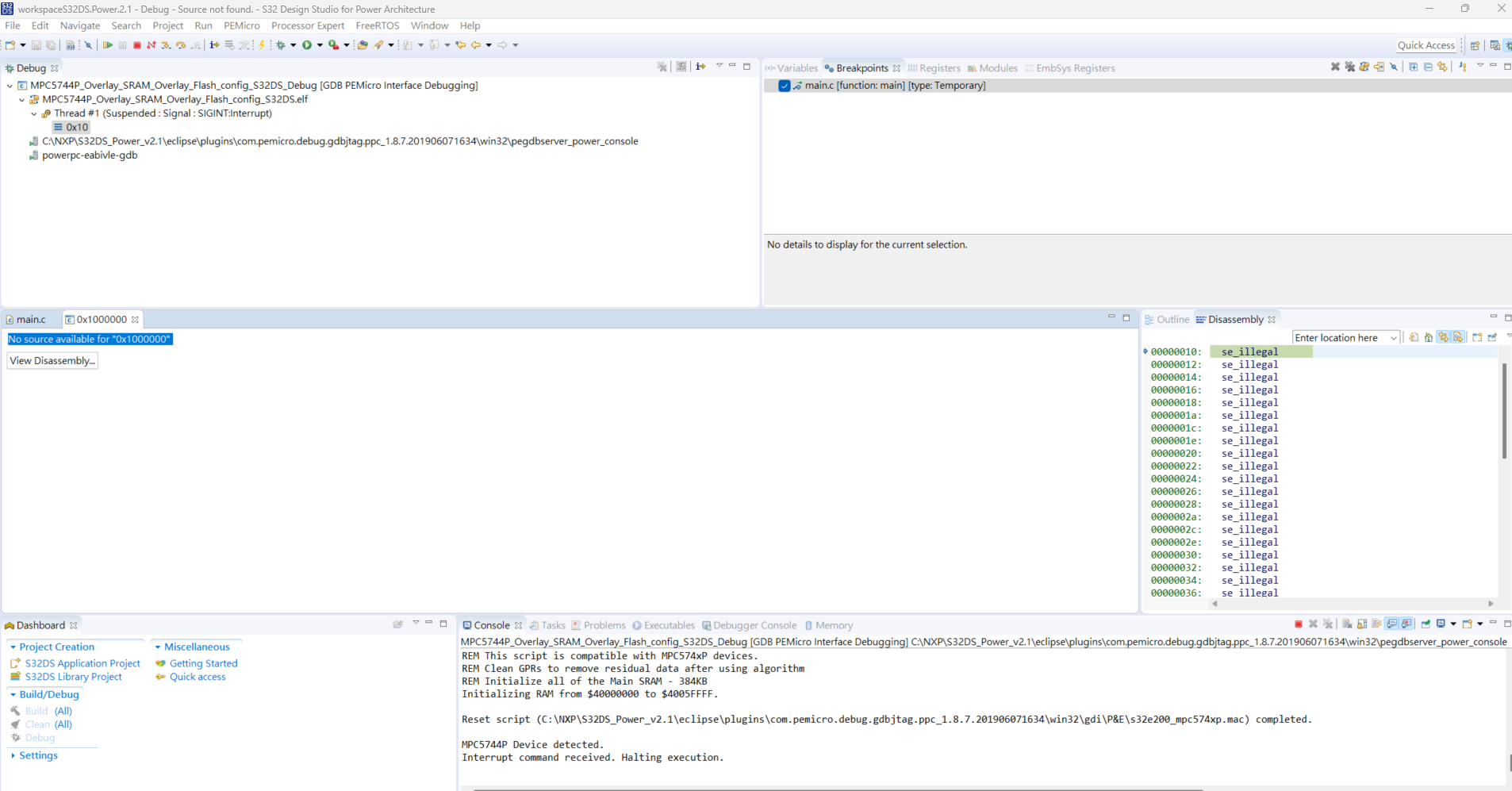 S32DS debug can not run main - NXP Community