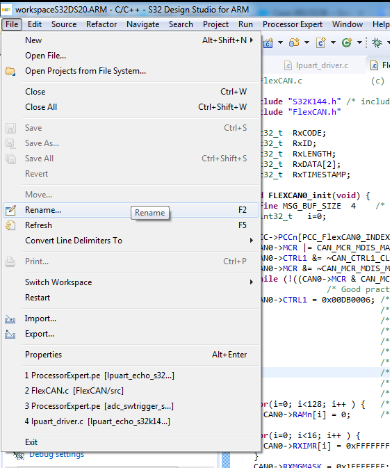 Solved: can i rename the exist s32ds project about s32k - NXP Community