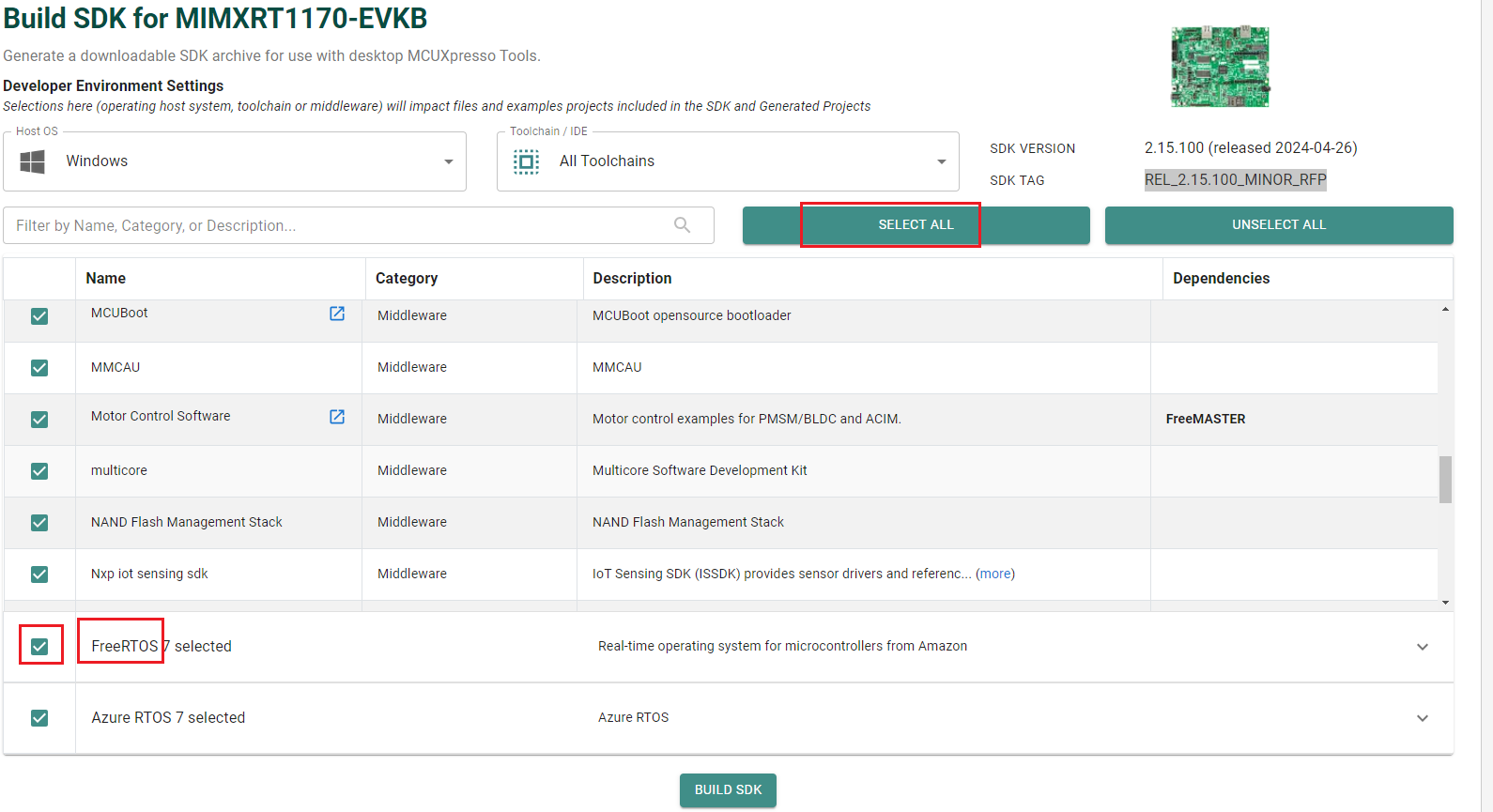 No rtos_examples in MIMXRT1170-EVKB SDK 2.15? - NXP Community
