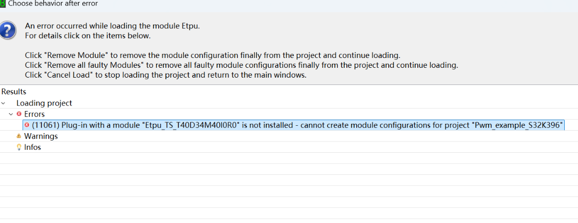 There was an error during the import process of the S32K396 PWM example routine into EB - NXP ...