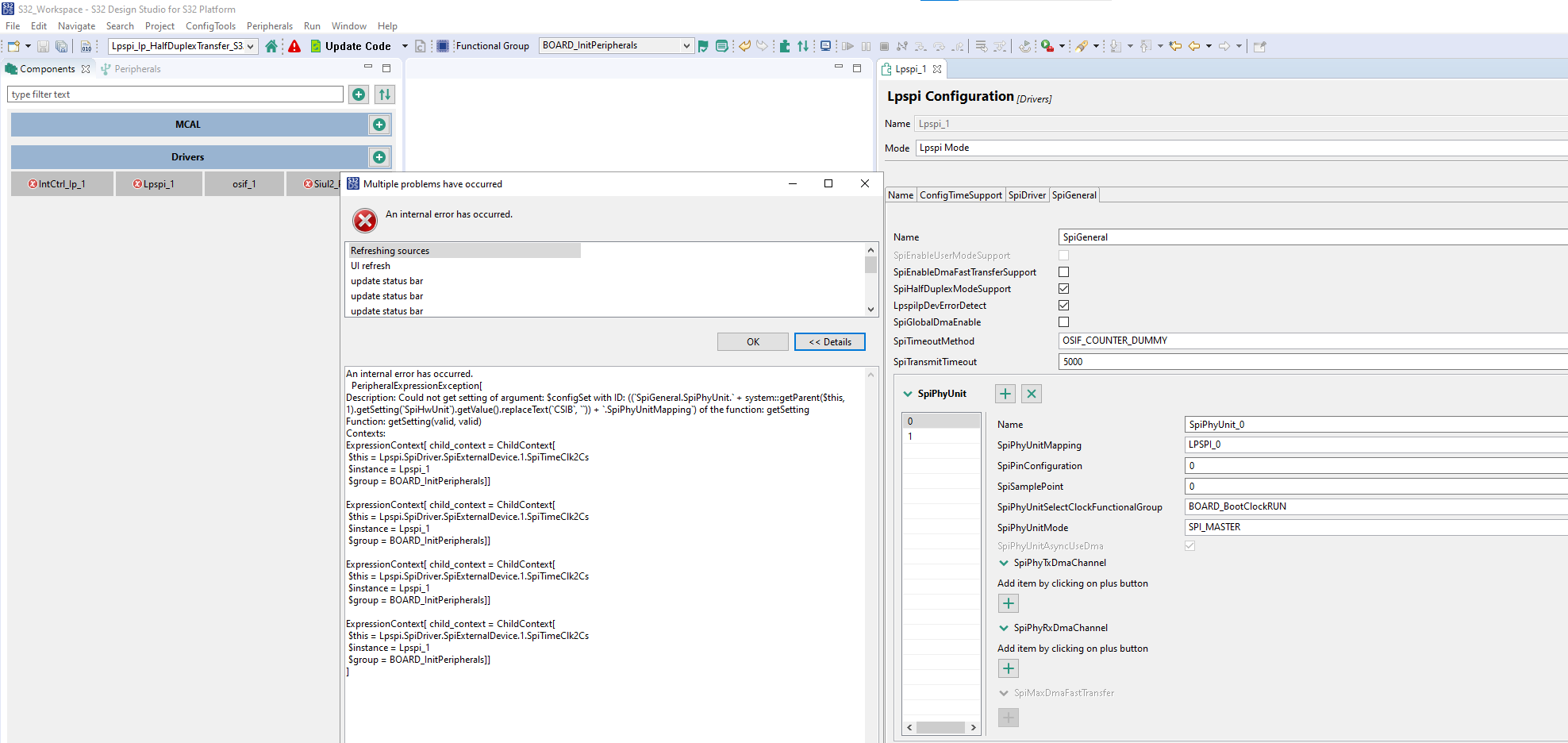 Solved: "An Internal error has occurred" when update example project on .mex file - NXP Community