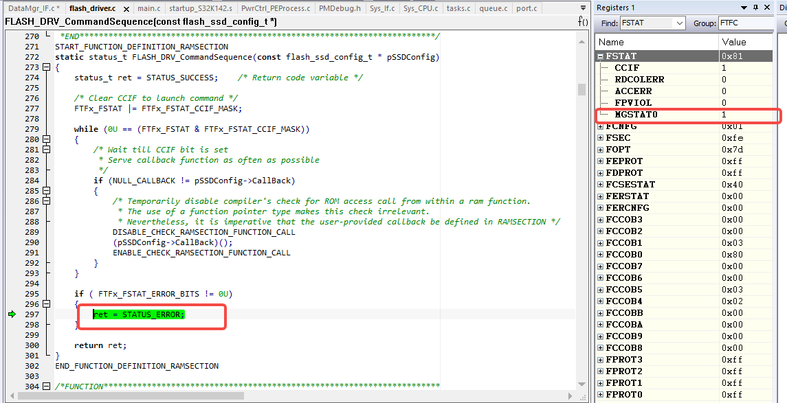 S32K142 : The FSTAT MGSTAT0 register is set to 1 - NXP Community