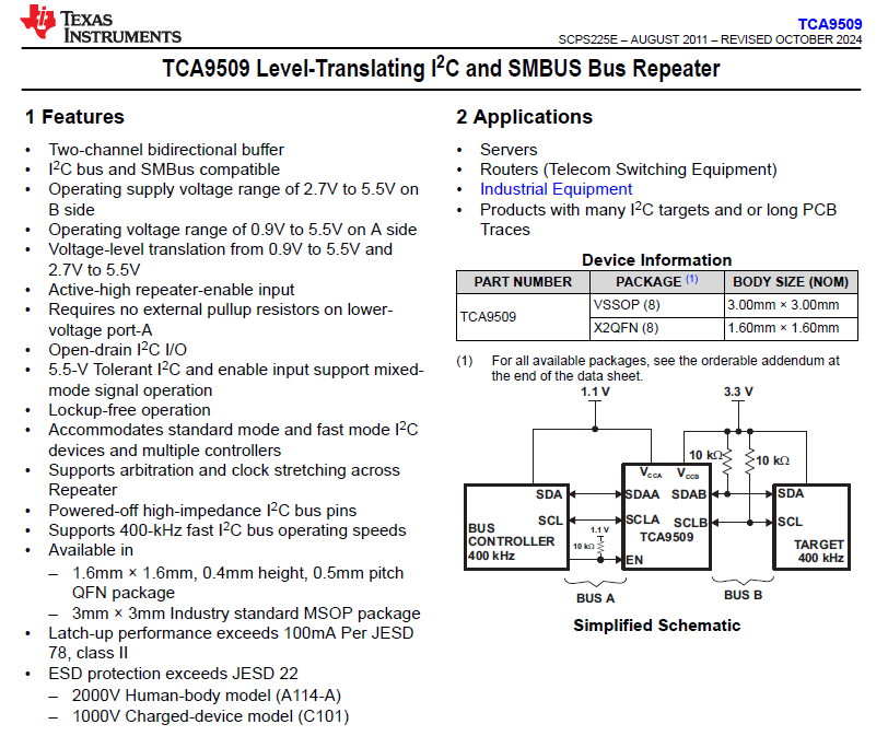 NXP level translating and I2C Bus repeater to replace TCA9509(TI) - NXP Community