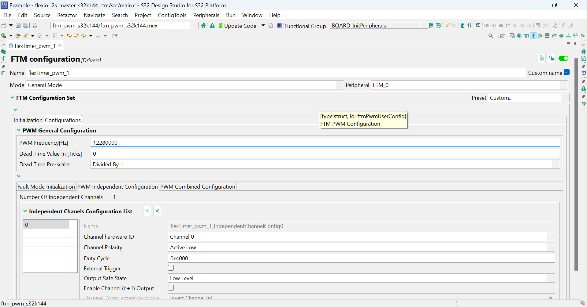 Generate PWM of frequency 12.28 Mhz using the FTM in the S32k144 microcontroller - NXP Community