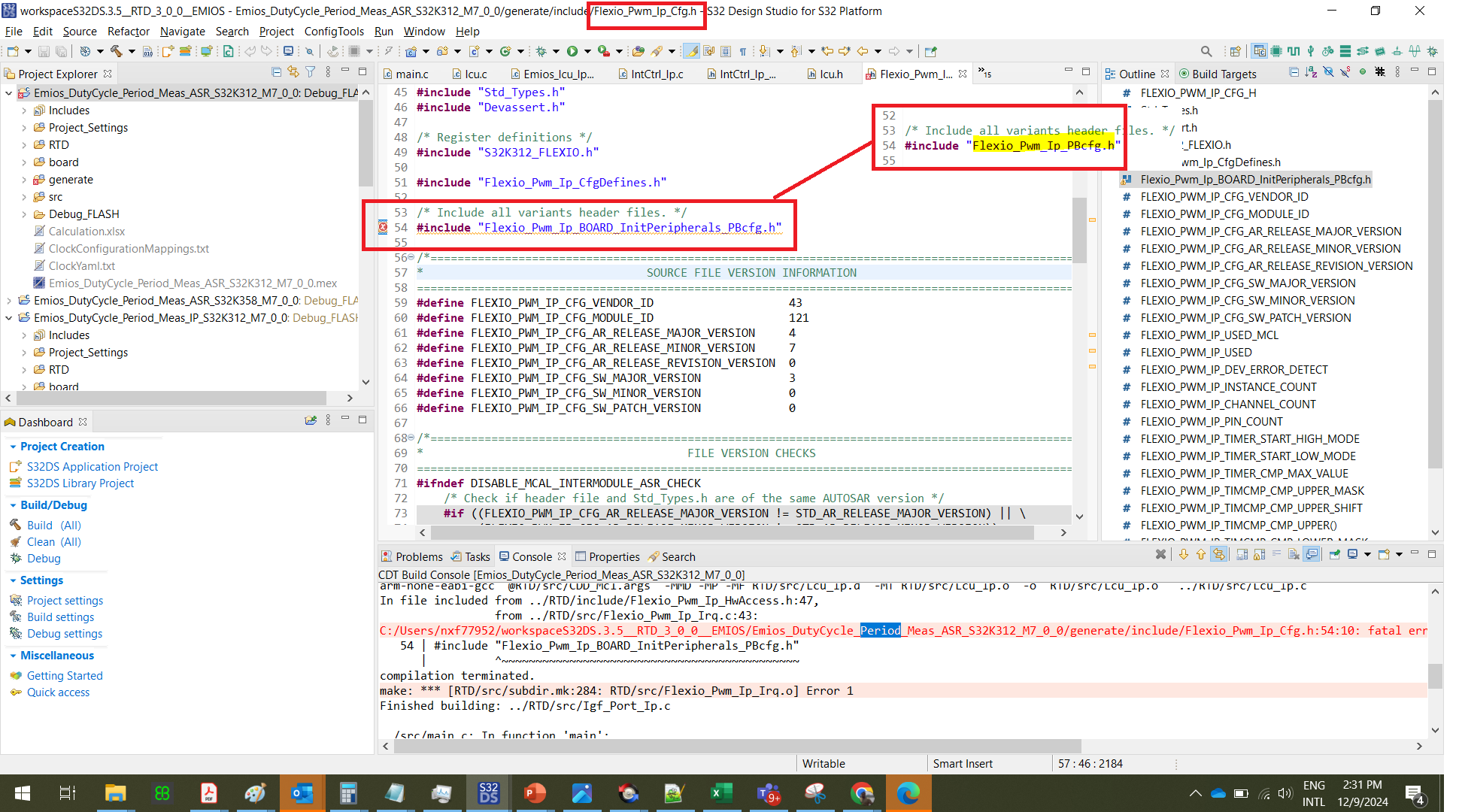 Example ASR S32K312 EMIO PWM Generation & Duty capture using Interrupt DS3.5 RTD300 - NXP Community