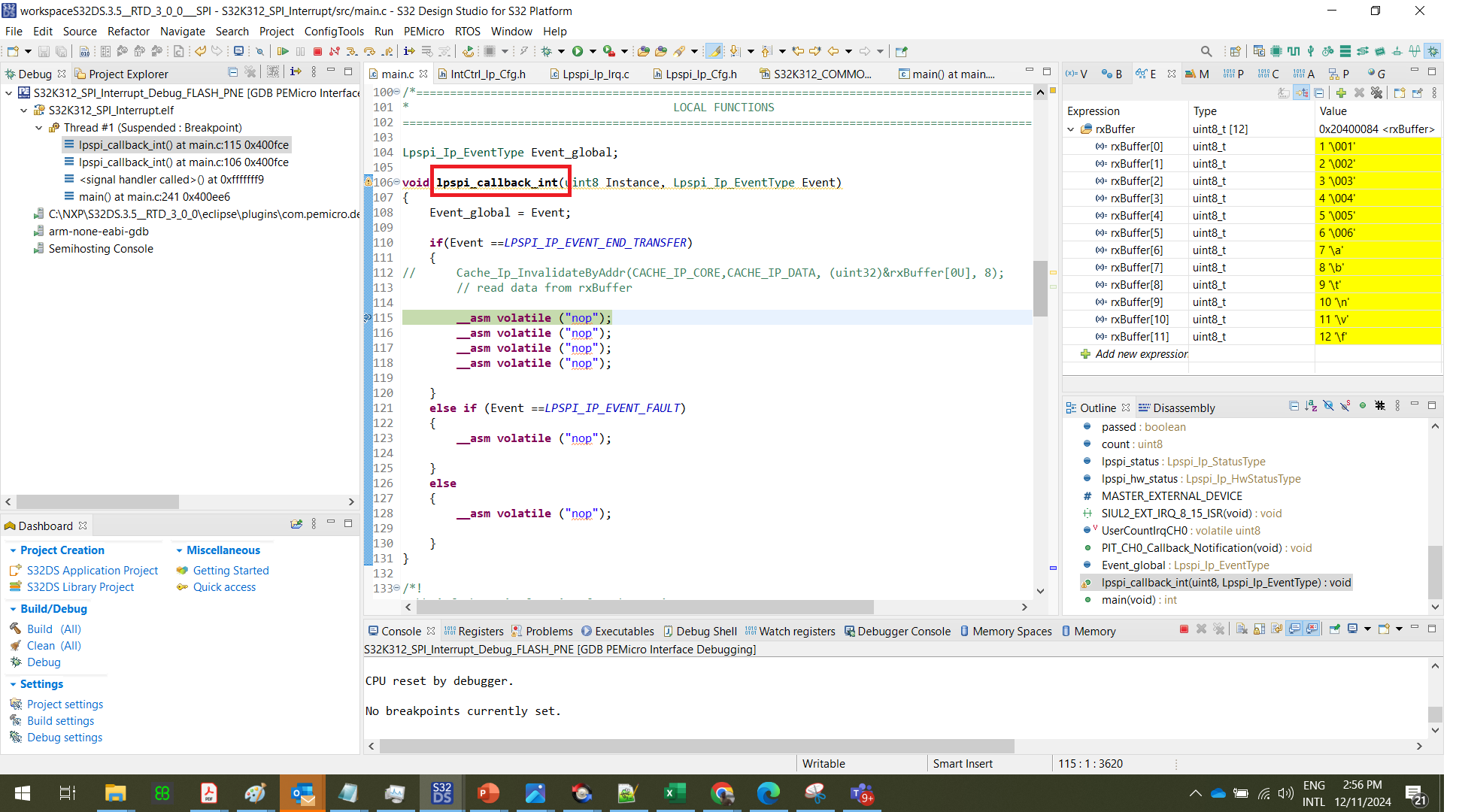 Example S32K312 SPI Transmit & Receive Using Interrupt DS3.5 RTD300 - NXP Community