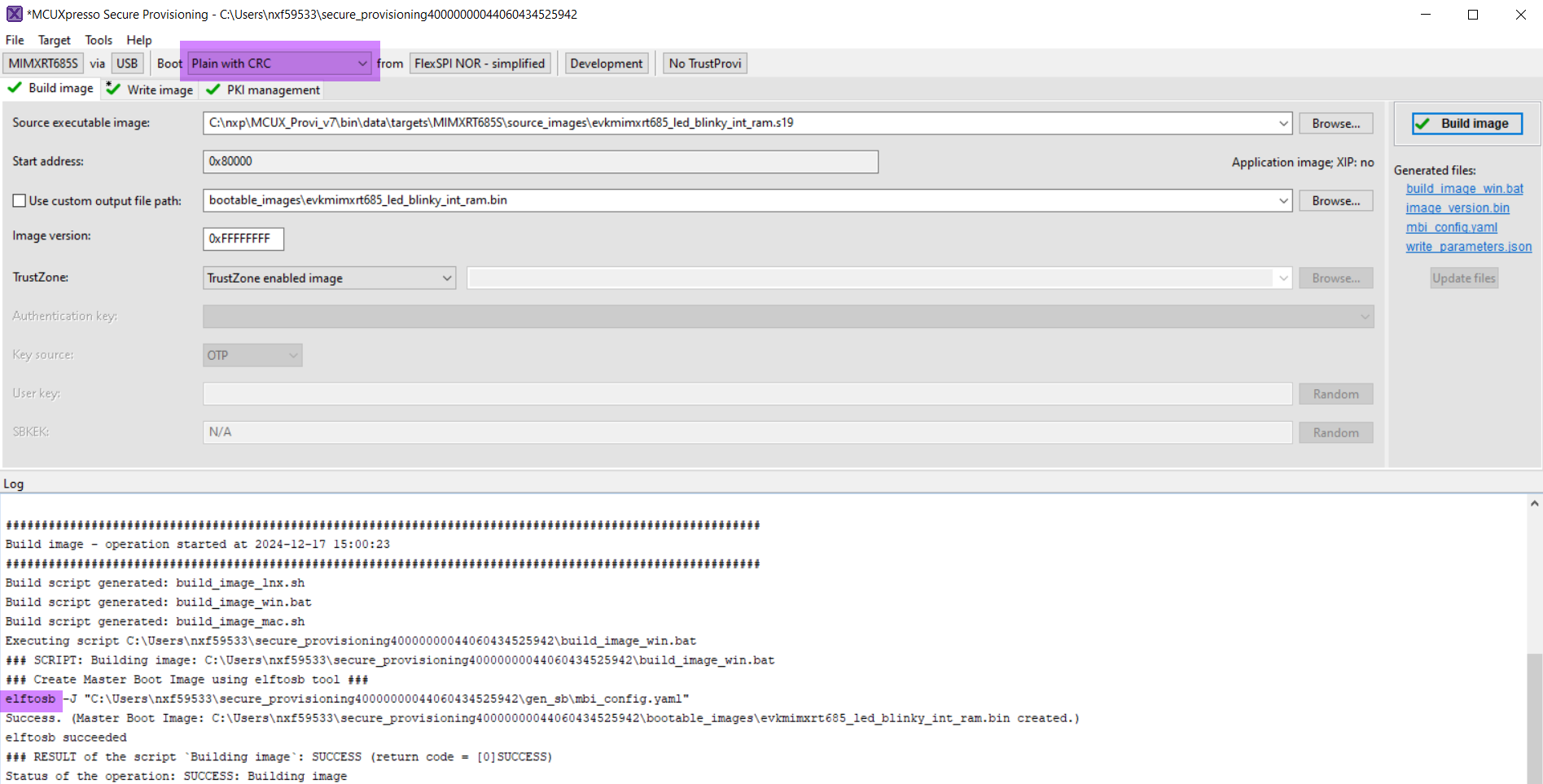 How to use elftosb to generate image with plain CRC on bootup enabled? - NXP Community