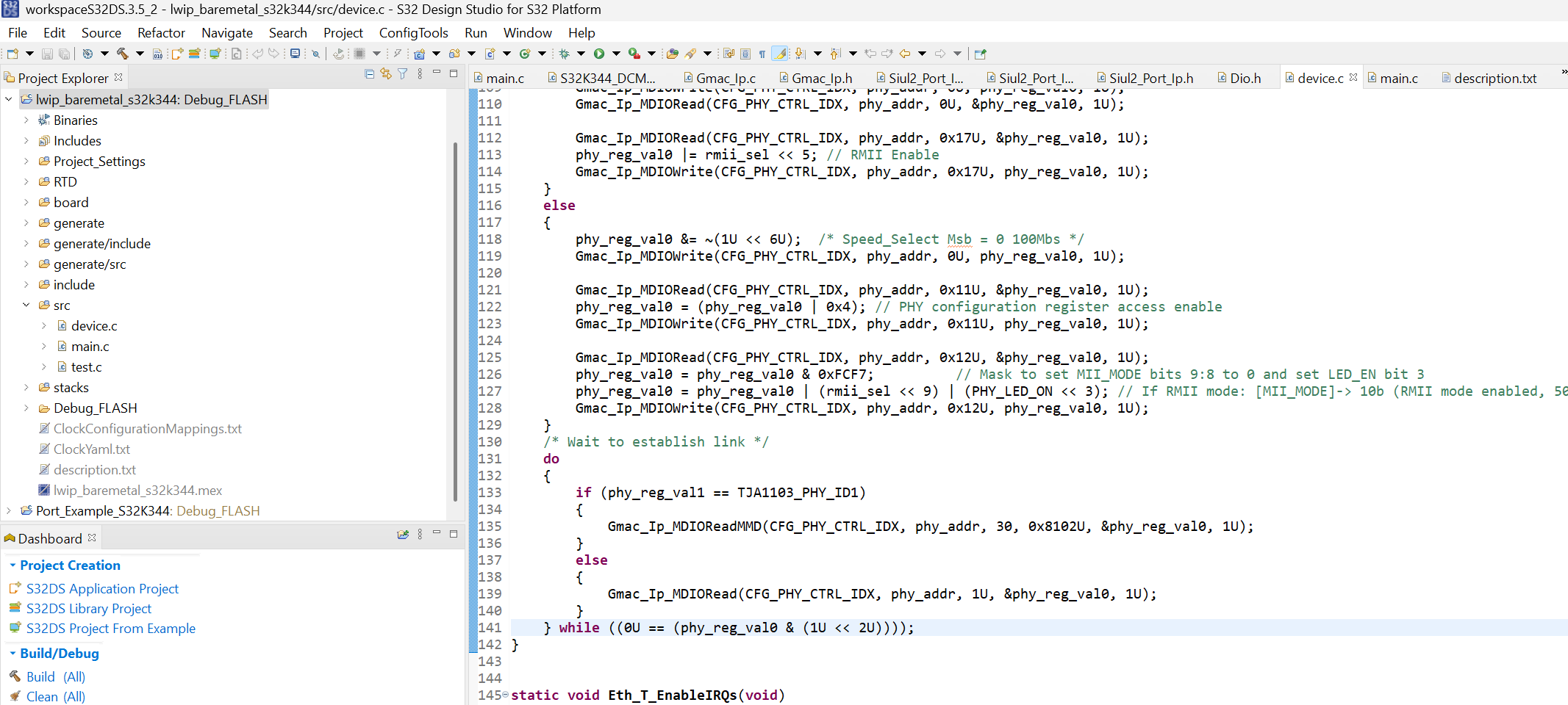 Ethernet Phy Init stuck on establishing link in lwip example of S32K344 ...