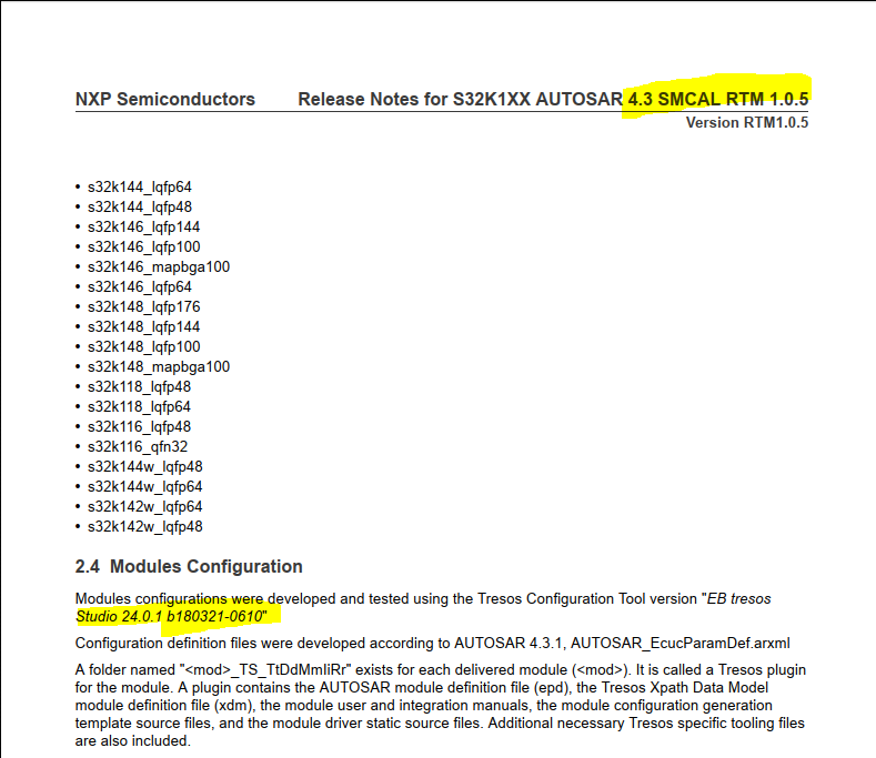 Can we use EB Tresos 29 version for Configuration for MCAL RTM 1.05 ...