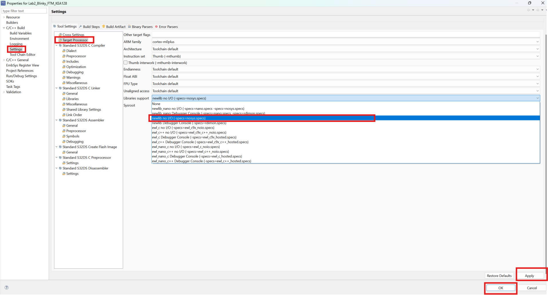 Solved: KEA sample code build error: ewl_c_noio.specs: No such file or directory - NXP Community