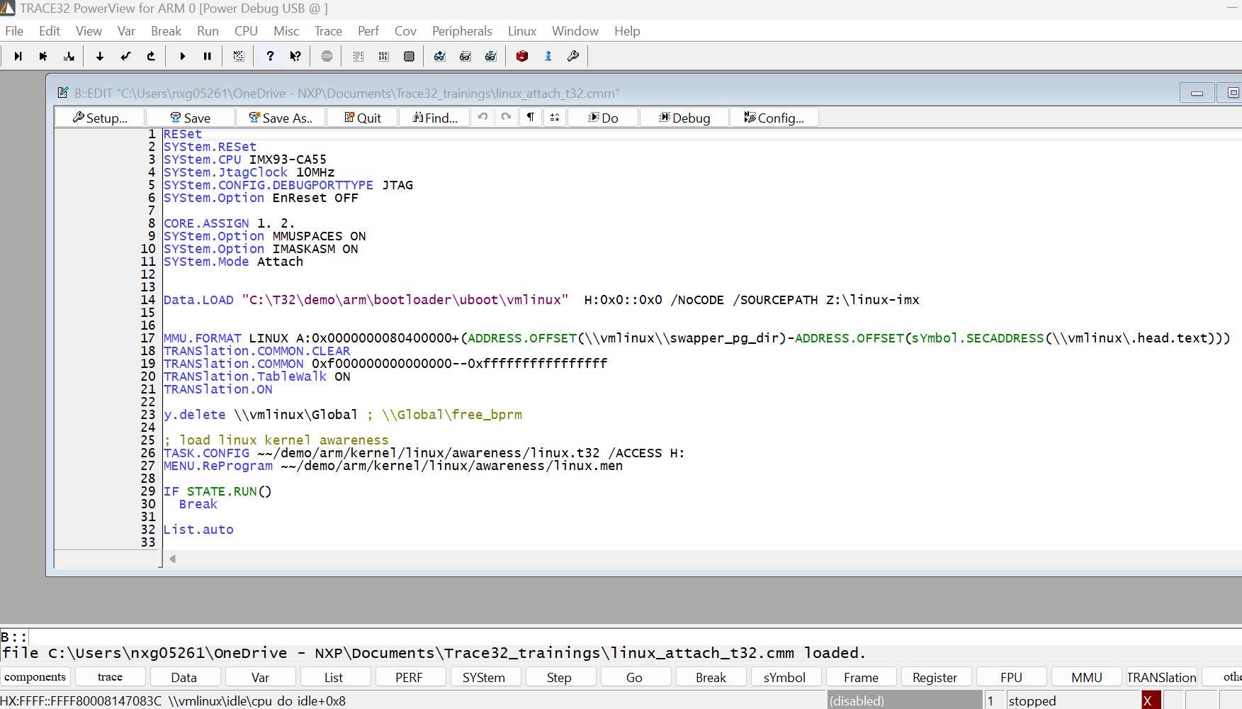 Debug Linux running on i.MX93EVK with Lauterbach TRACE32 - NXP Community