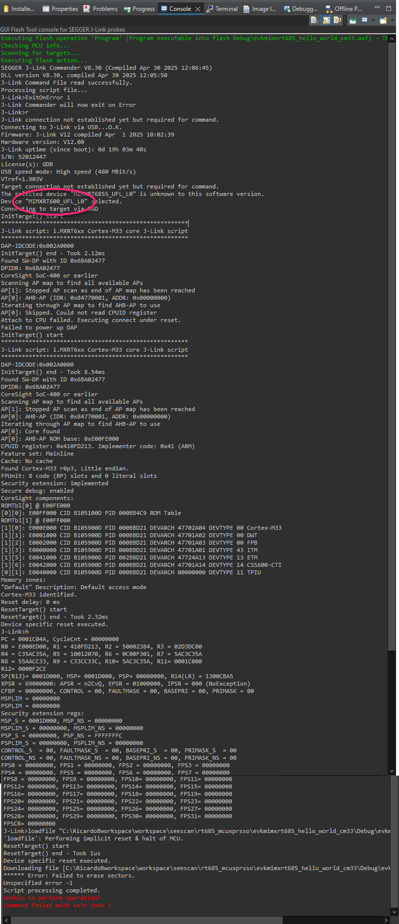 Solved: UFL RT added to jlink probe to flash rt600 still have issues. - NXP Community