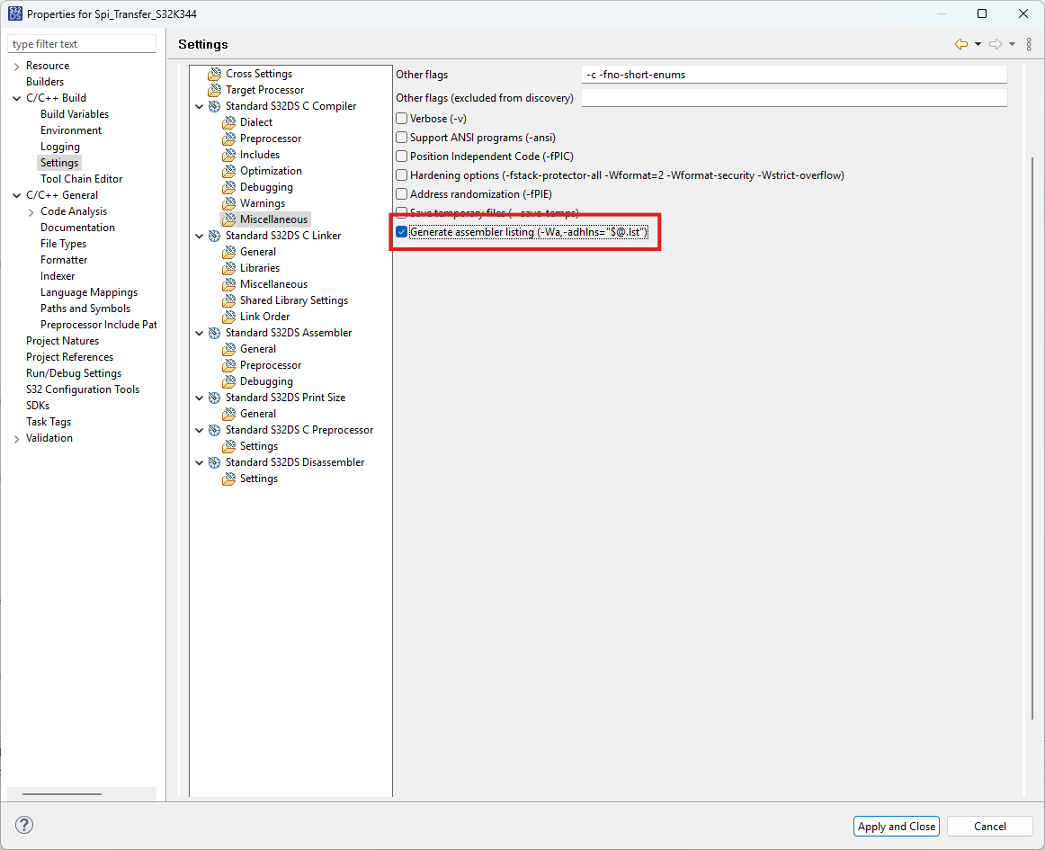 Solved: How to generate assemble .s file in S32DS IDE Build Configuration or in .cproject ...