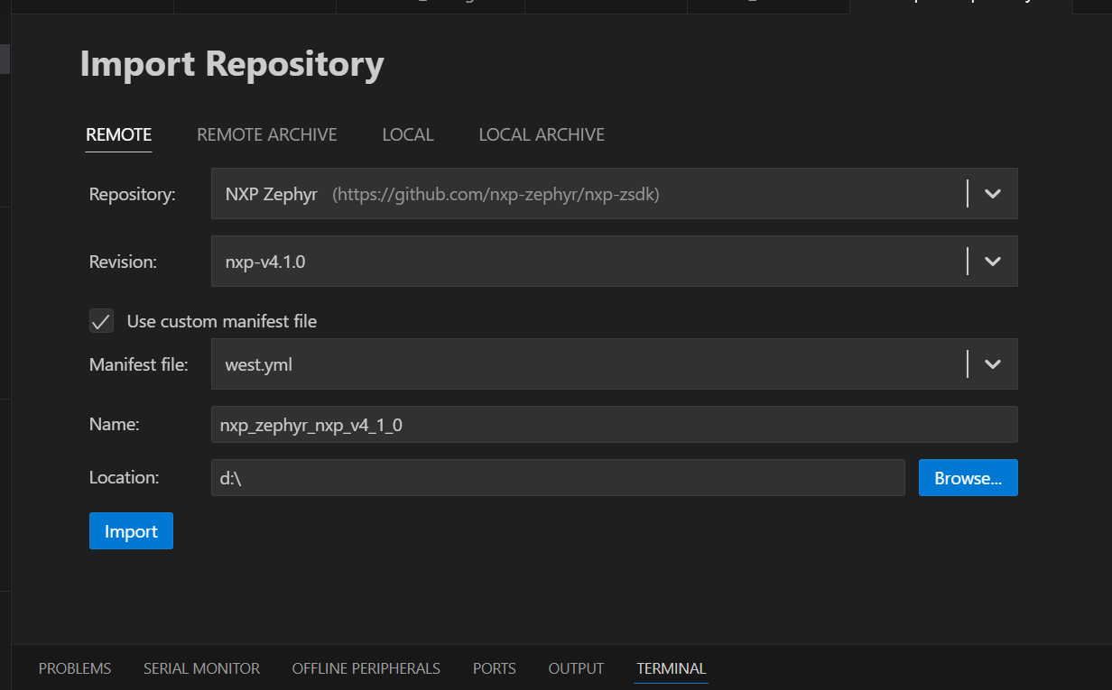 MCUXpresso for vscode import zephyr repository failed - NXP Community